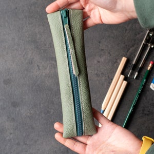 Slim Pencil Case Leather Personalized Small Pen Pouch - Etsy