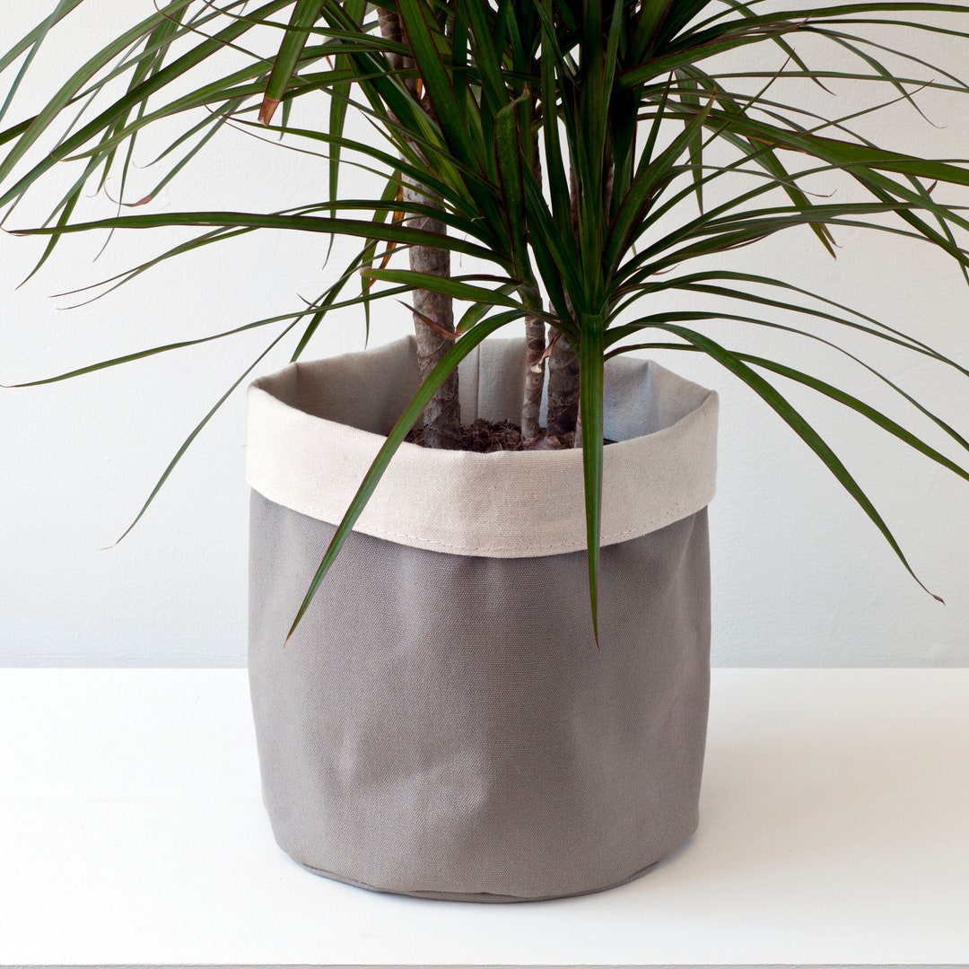 Fold Over Canvas Planter Cover, Indoor Cotton Fabric Planter Bag Plant ...