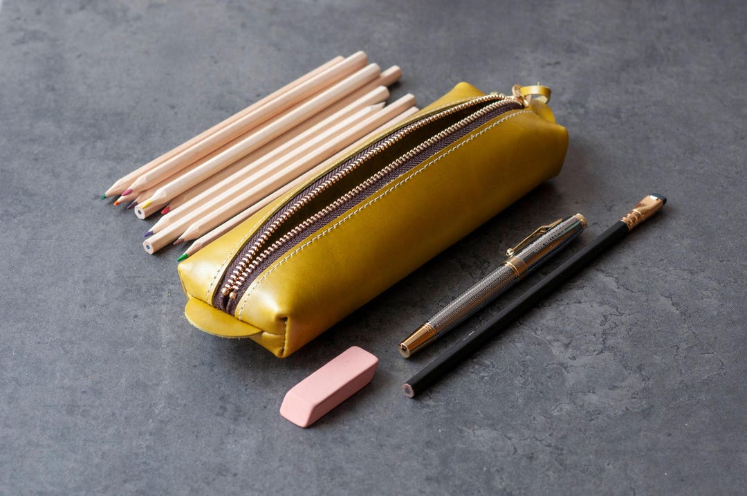 Italian Leather Pencil Case, Zipper Pen Pouch, Handmade in Brooklyn - Etsy