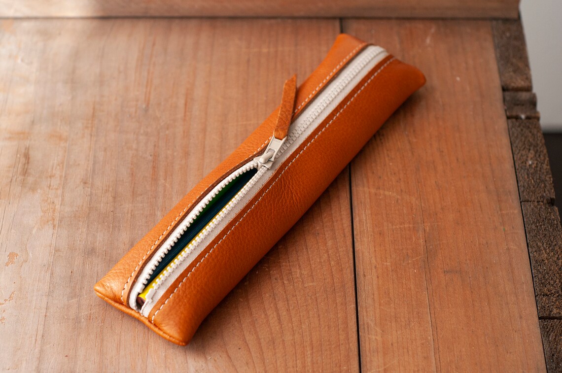 Slim Pencil Case Leather Personalized Small Pen Pouch - Etsy