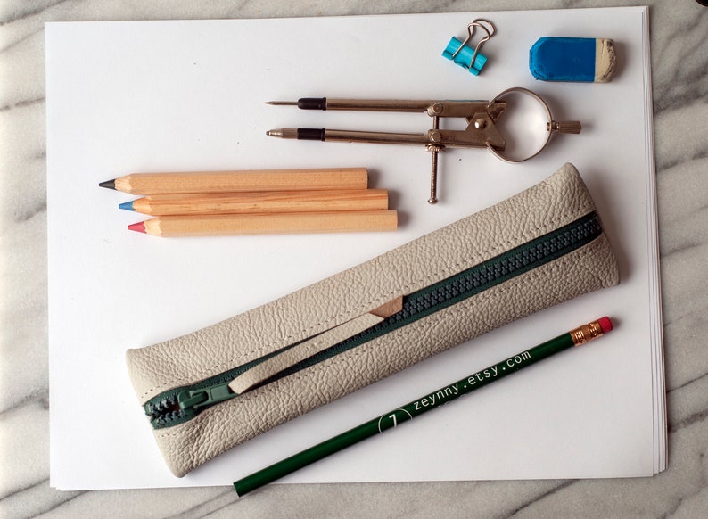 Slim Pencil Case Leather Personalized Small Pen Pouch - Etsy