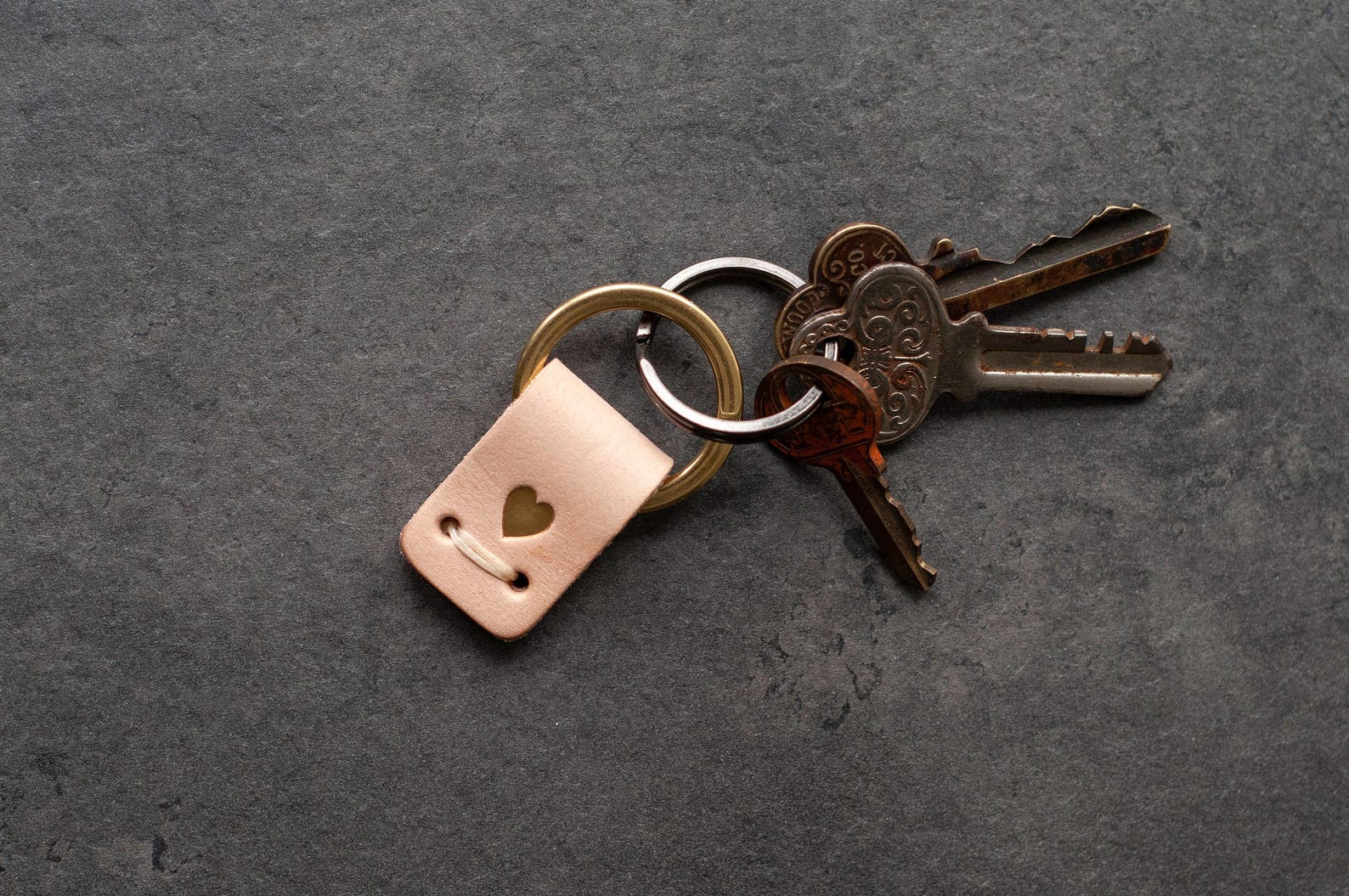 Tiny Leather Key Holder, Minimalist Gold Silver Black Heart , Hand ...