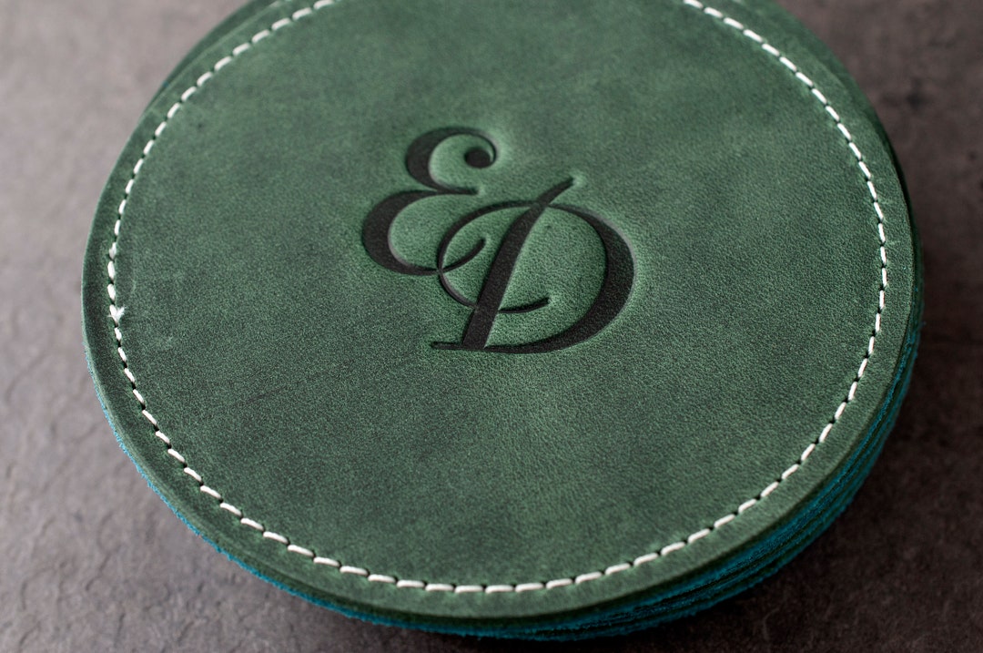 Custom Logo Leather Coaster Set , Corporate Gift Round Whiskey Coasters ...