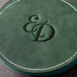 Custom Logo Leather Coaster Set , Corporate Gift Round Whiskey Coasters ...