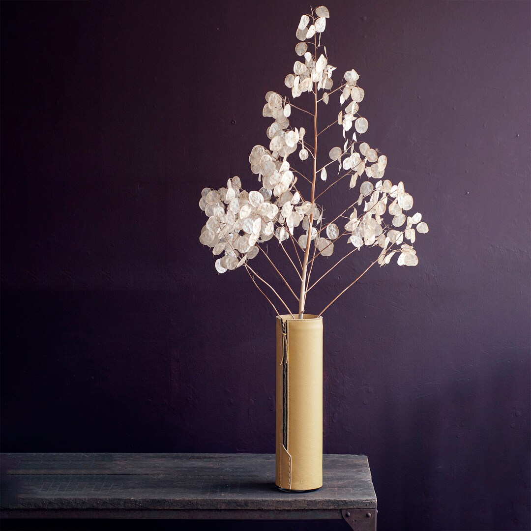 Leather Vase, 3rd Year Anniversary Gift, Zipper Leather Wrapped Vase ...