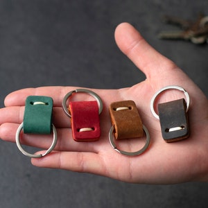 Tiny Personalized Leather Key Holders , Small Minimalist Key Ring , Key ...