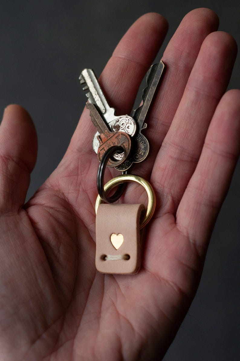 Tiny Leather Key Holder, Minimalist Gold Silver Black Heart , Hand ...