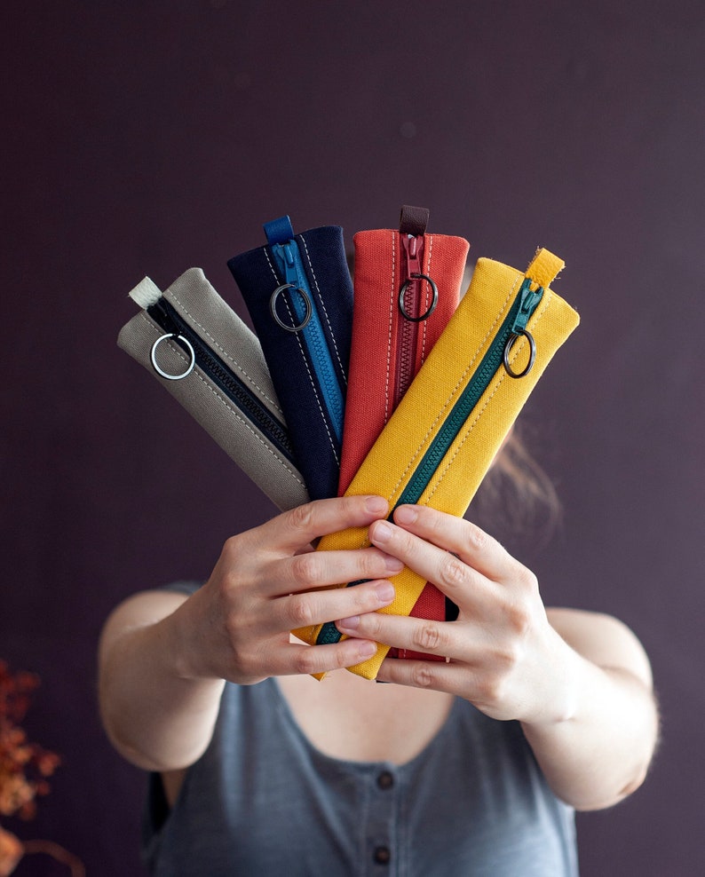 Slim Canvas Pencil Case Small Colored Pen Pouch Cotton - Etsy