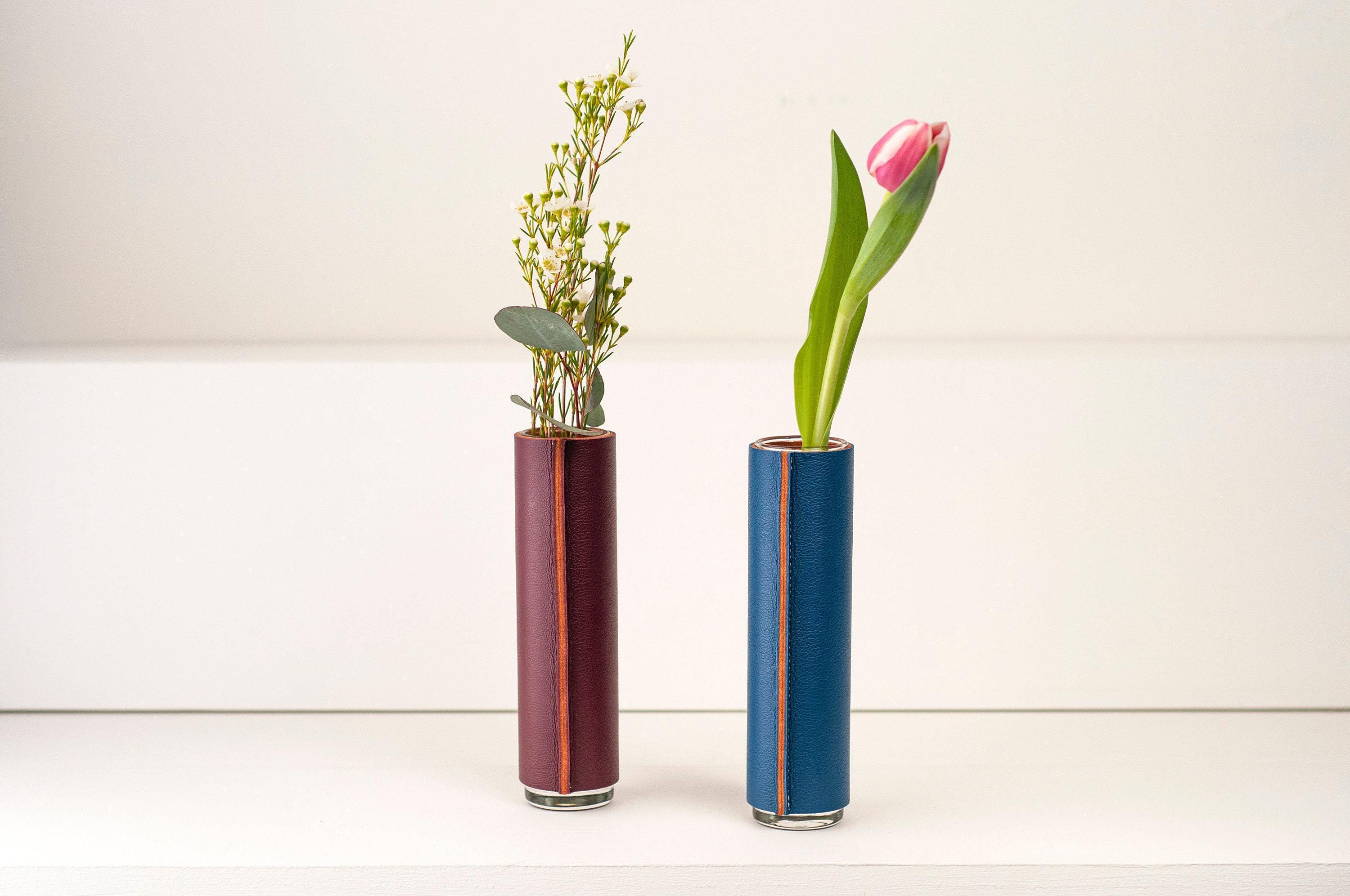 Slim Leather Wrapped Bud Vase, Minimalist Home Decor, 3rd Anniversary ...