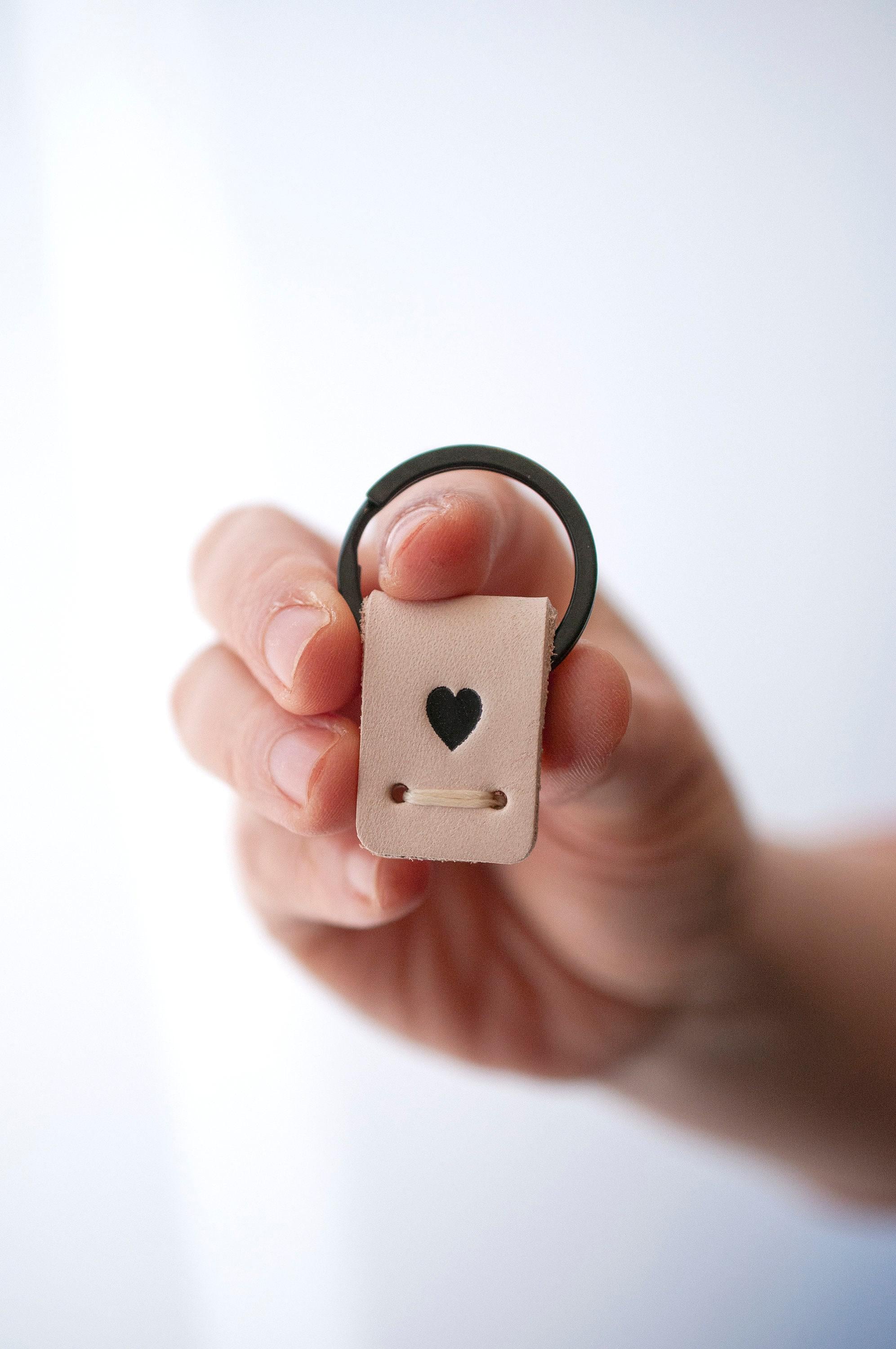 Tiny Leather Key Holder, Minimalist Gold Silver Black Heart , Hand ...