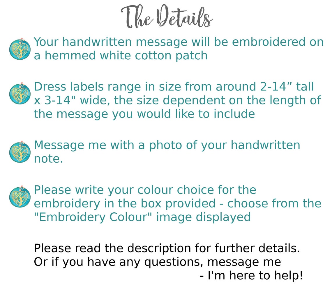 Unique Wedding Dress Label Embroidered With Your Handwritten - Etsy