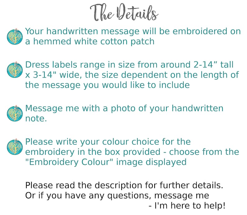 Unique Wedding Dress Label Embroidered With Your Handwritten - Etsy