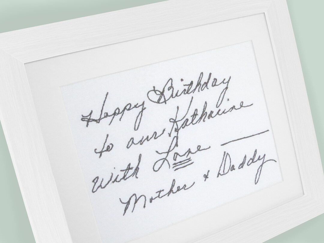 Your Loved Ones Handwriting Embroidered. Custom Framed Embroidery Art ...