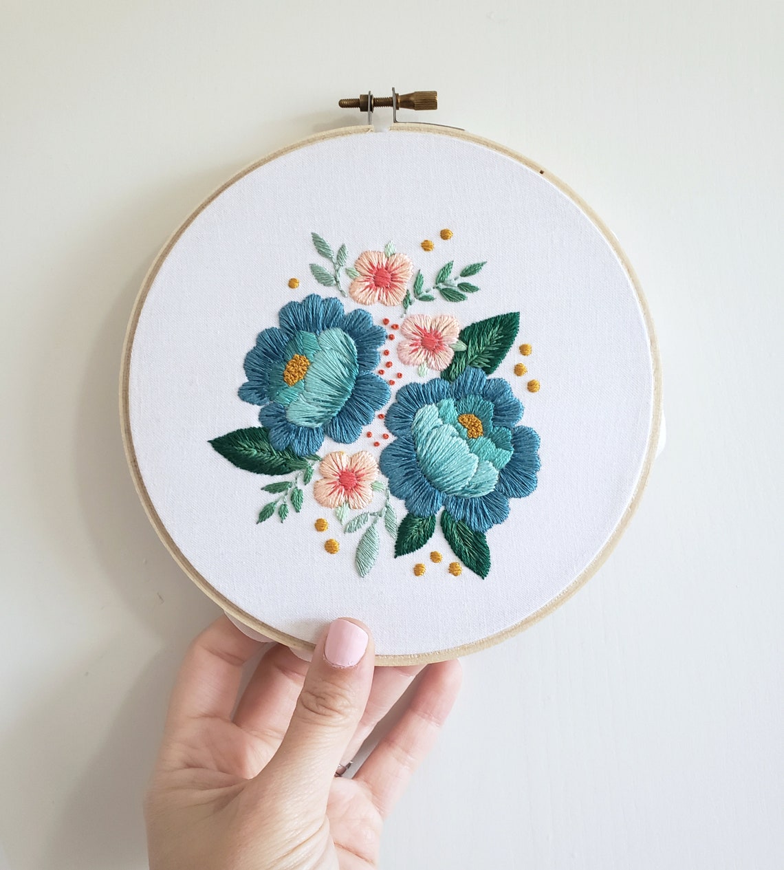 Blue Floral Roses Embroidery PATTERN Vintage Inspired | Etsy