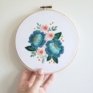 Blue Floral Roses Embroidery PATTERN, Vintage Inspired Embroidery ...