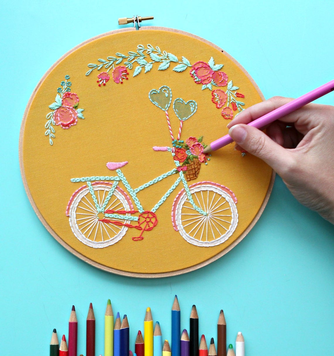 Bike Embroidery Patternbeginner Embroidery Kit Bike Art | Etsy