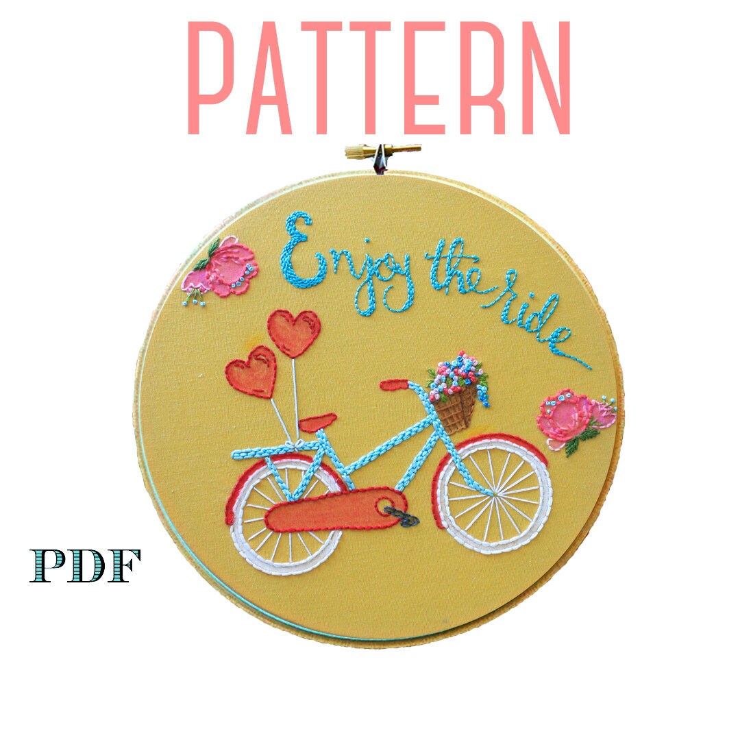 Embroidery Pattern,enjoy the Ride,bike Art,instant Download Pdf,hand ...