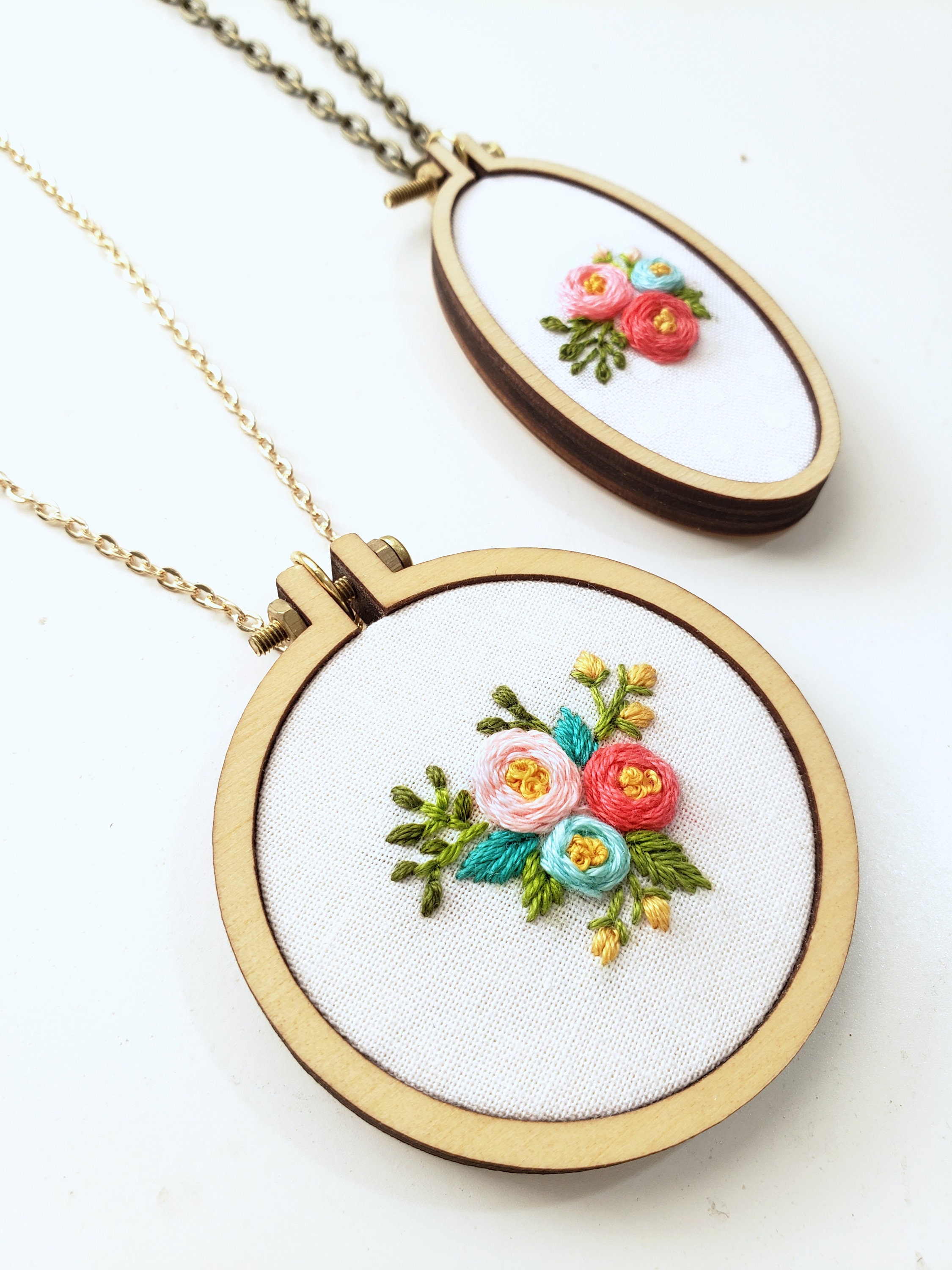 Embroidery Necklace-3 Sizes Handmade NecklaceFlower | Etsy