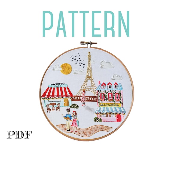 Paris City Scene Hand Embroidery Pattern Paris Wall Art | Etsy