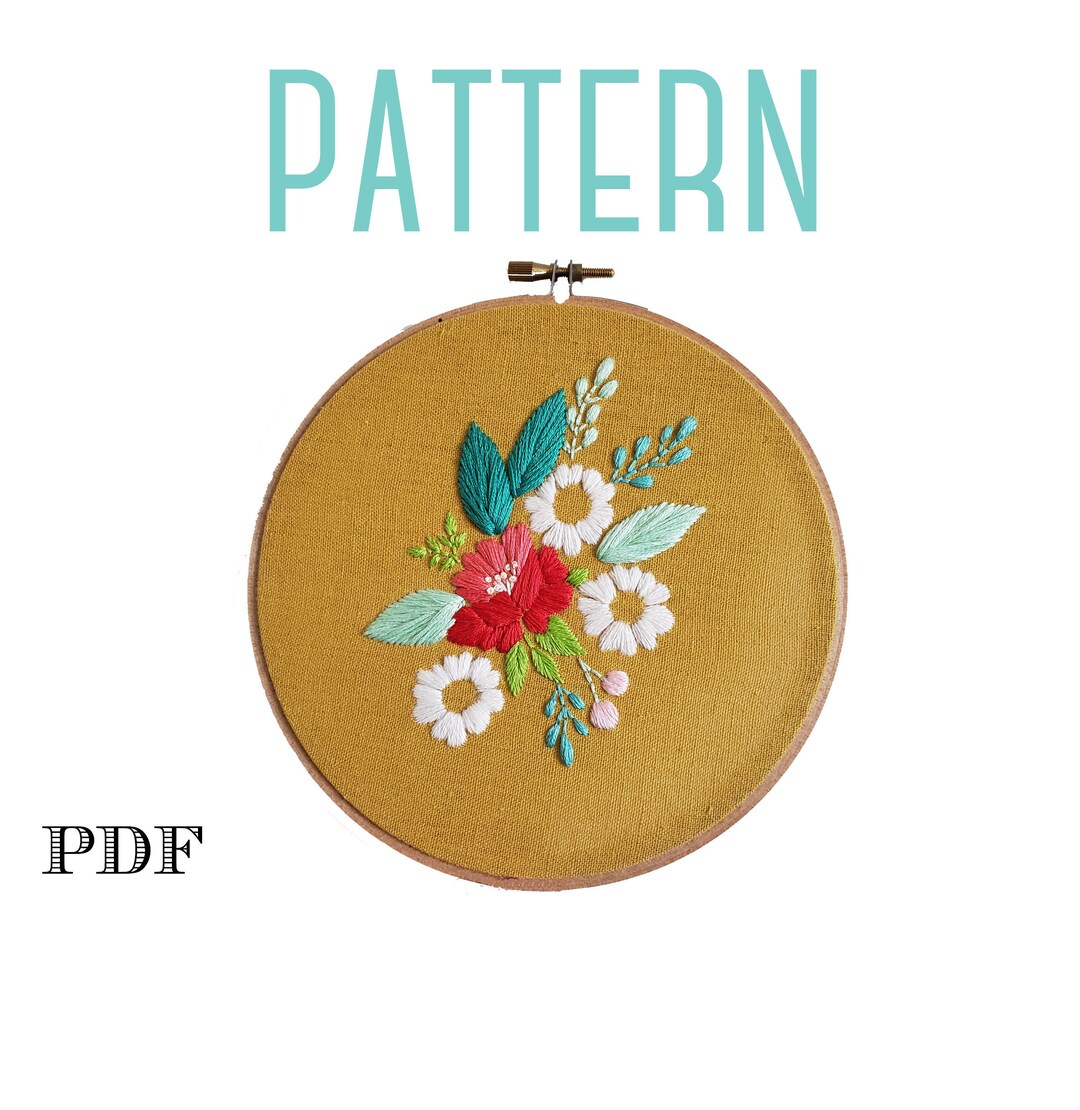 Floral Embroidery on Yellow, Embroidery PATTERN, Vintage Inspired ...