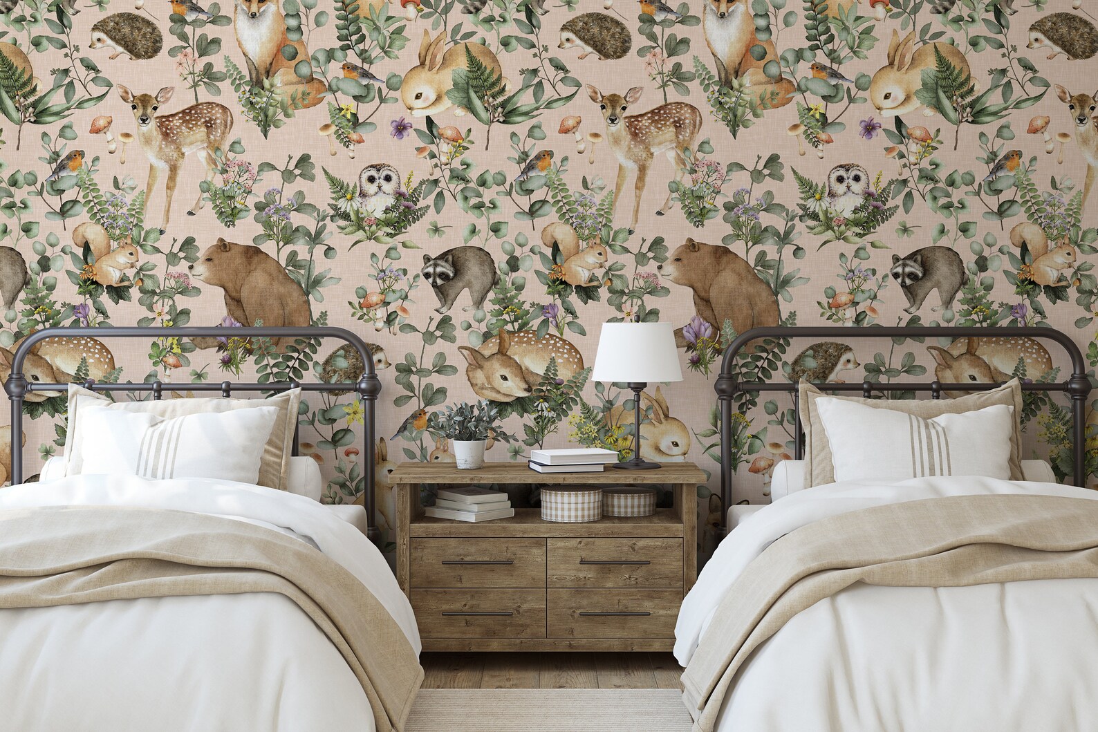 Woodland Storybook Mural | Blush Wallpaper • Vinyl-free • Non-toxic - Etsy