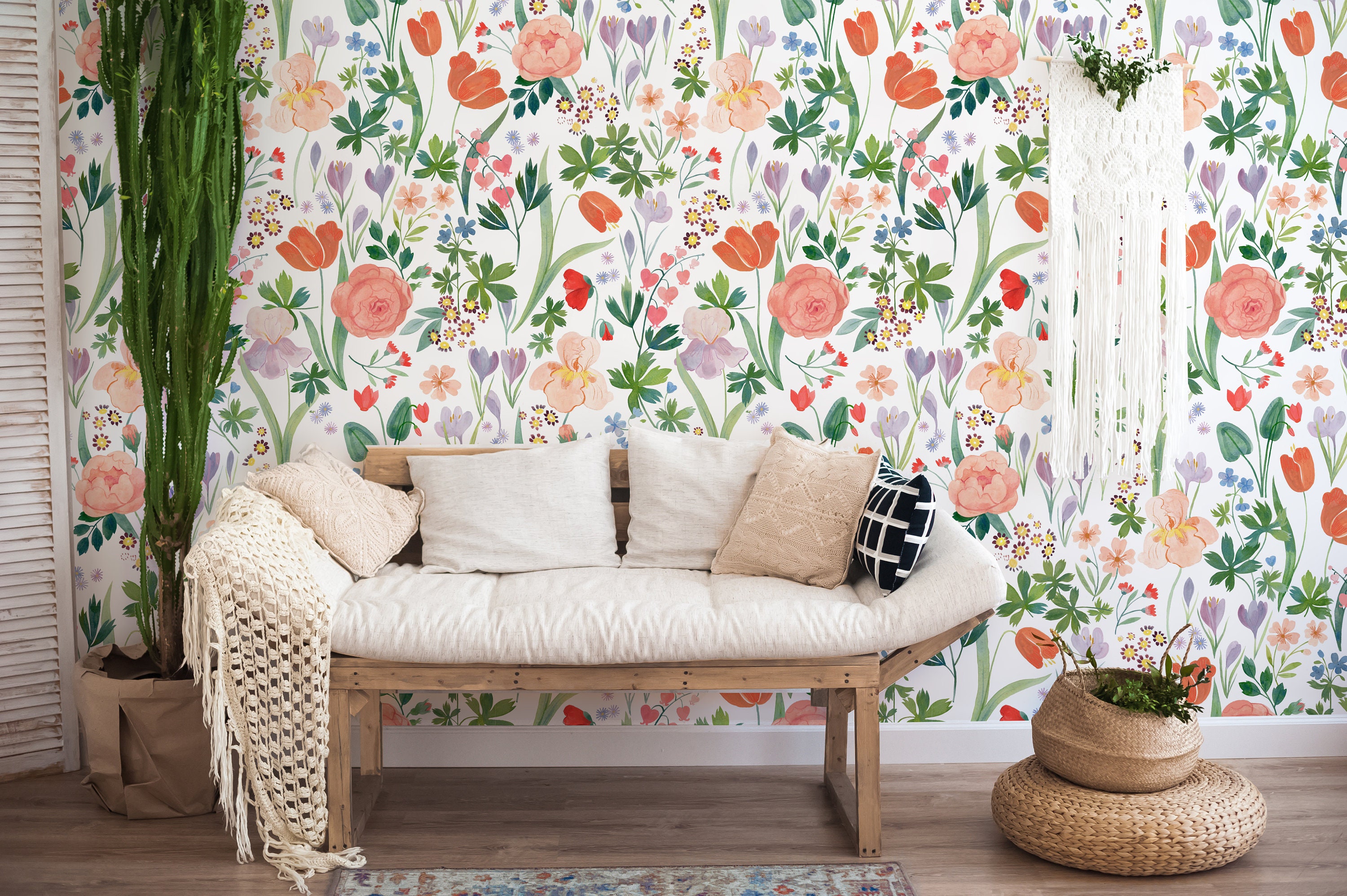 Printemps Floral Wallpaper Mural || Traditional or Removable • Vinyl ...
