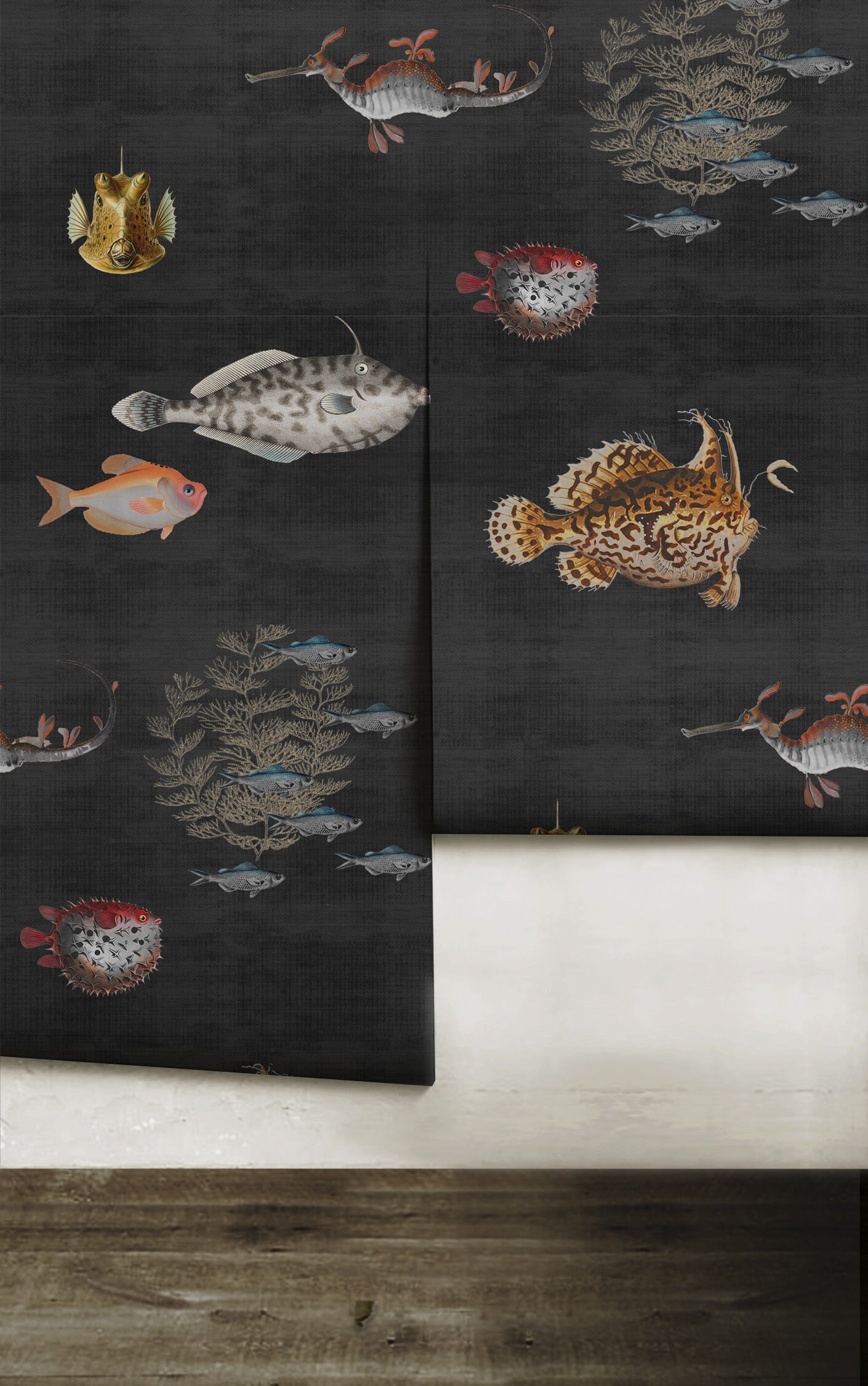 Curious Fish Large Scale | Black | Peel 'n Stick or Prepasted Wallpaper ...