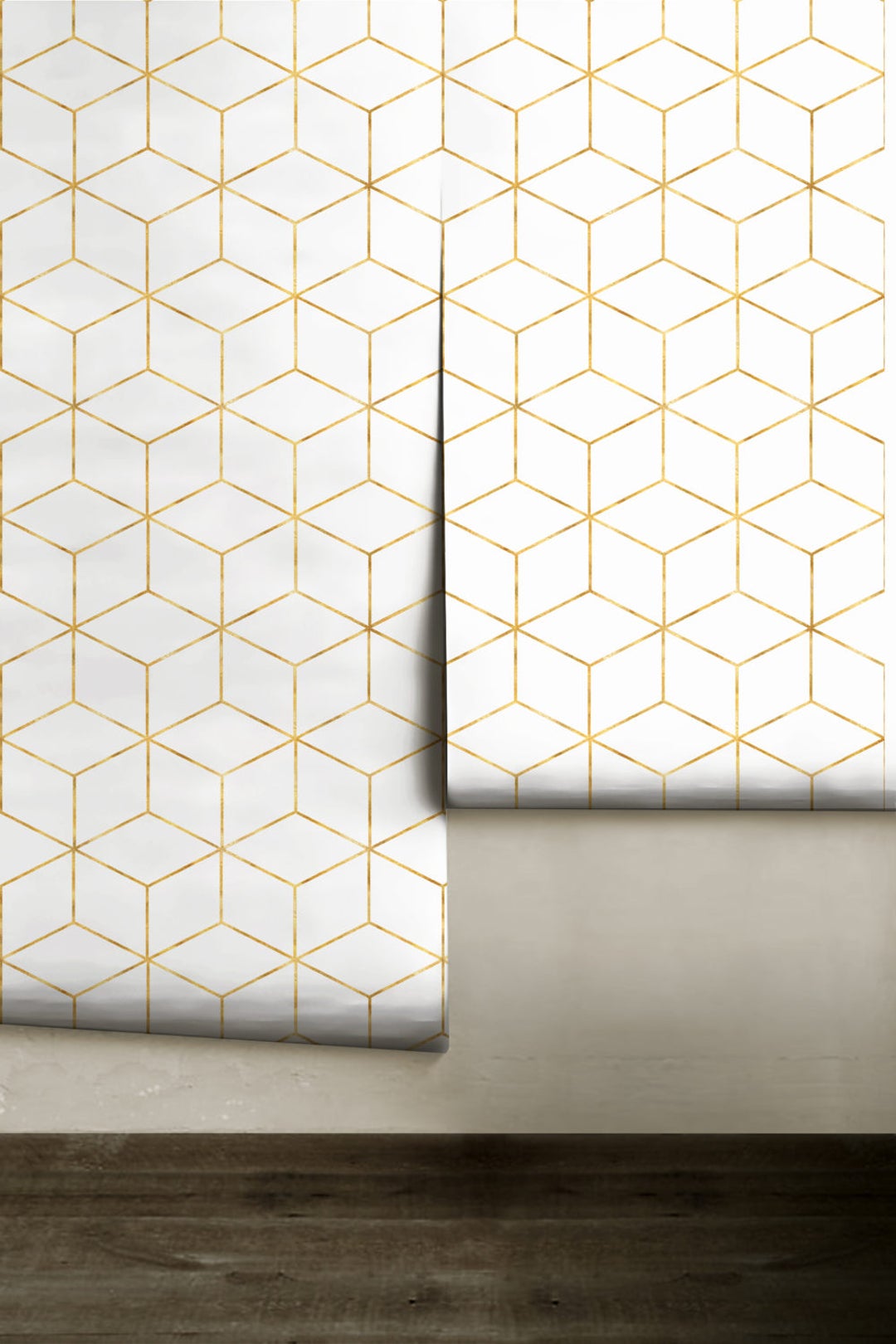 Gold Cube Geometric Removable Peel 'n Stick or Traditional Wallpaper ...