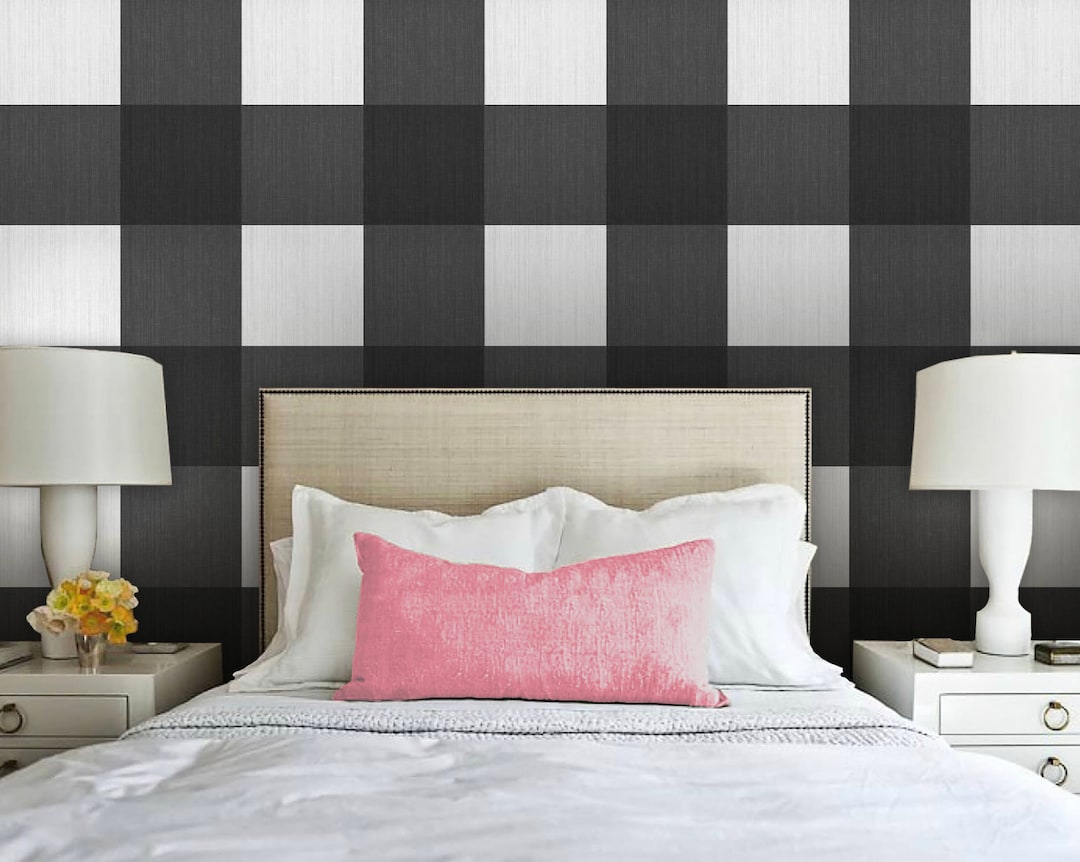 Large Buffalo Check // Black Removable Peel 'n Stick Wallpaper • Vinyl ...