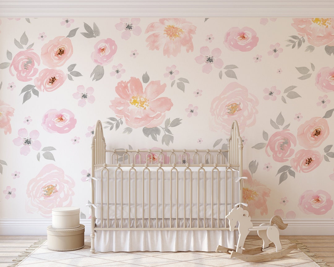 Amara Floral Wallpaper Mural || Watercolor Floral || Traditional or ...