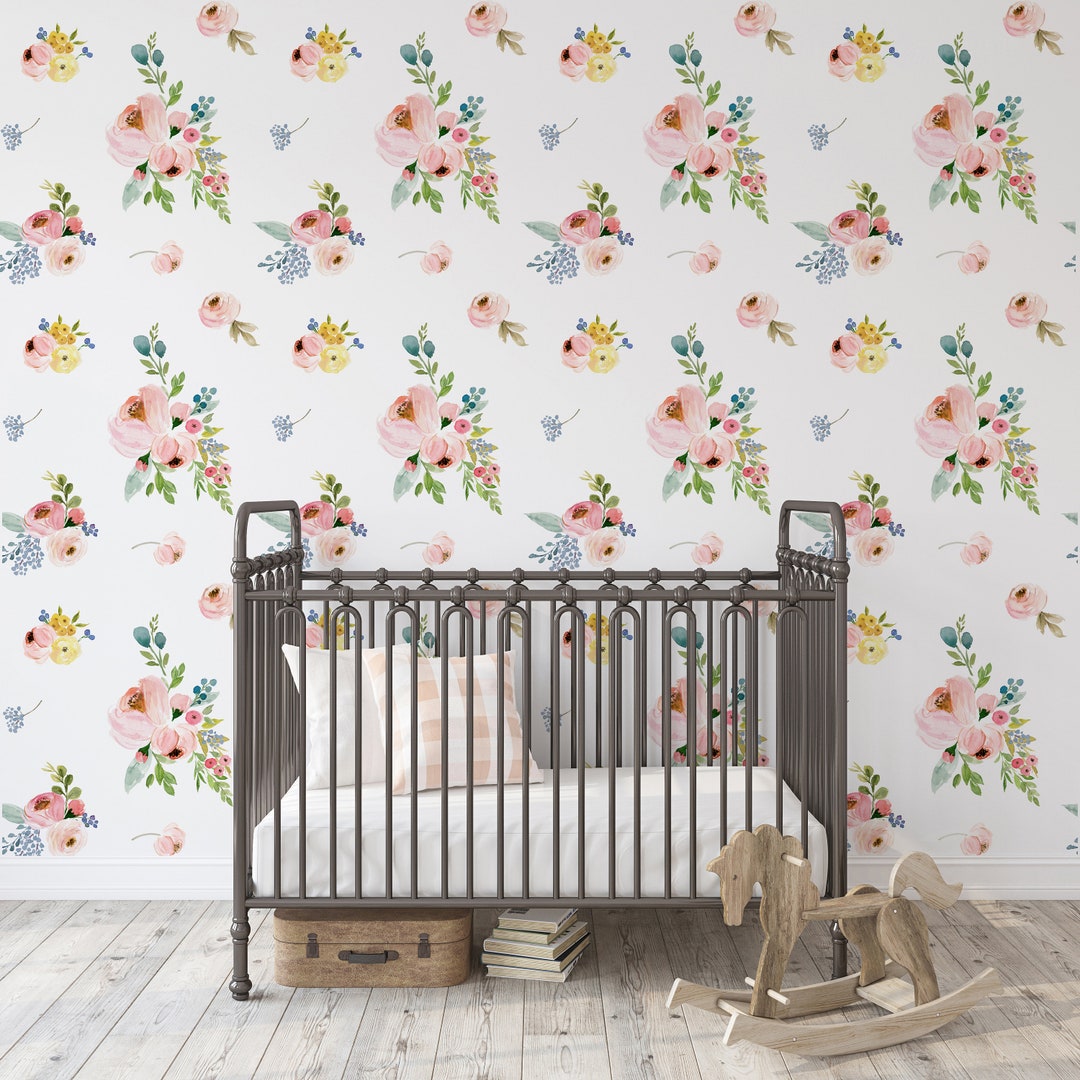 Lucy Wallpaper || Hand Painted Flowers || Traditional or Removable ...