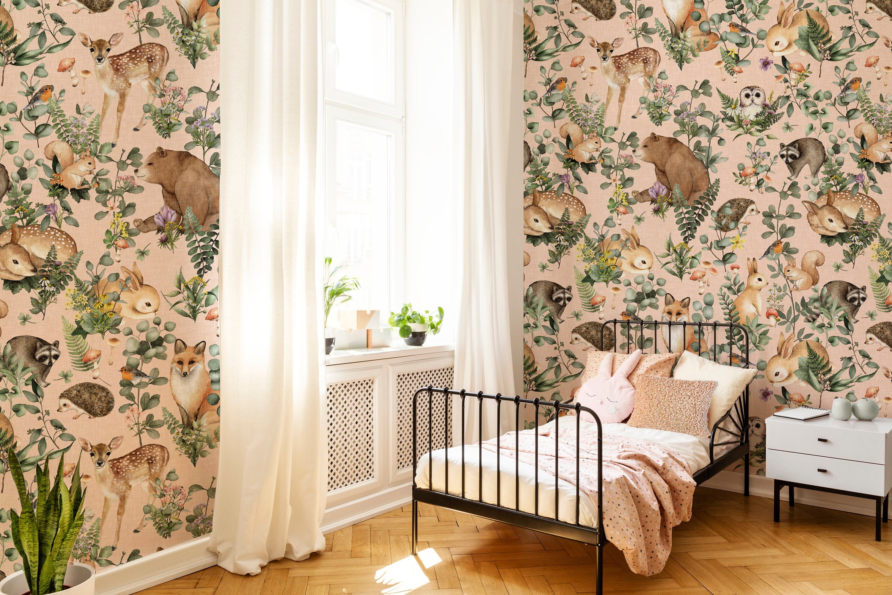 Woodland Storybook Mural | Blush Wallpaper • Vinyl-free • Non-toxic - Etsy