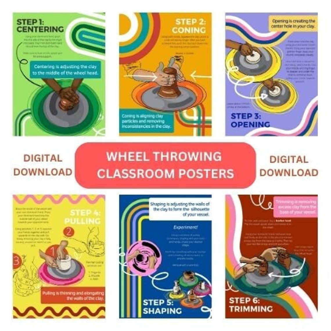 Ceramics and Pottery: Wheel Throwing Posters for the Classroom - Etsy