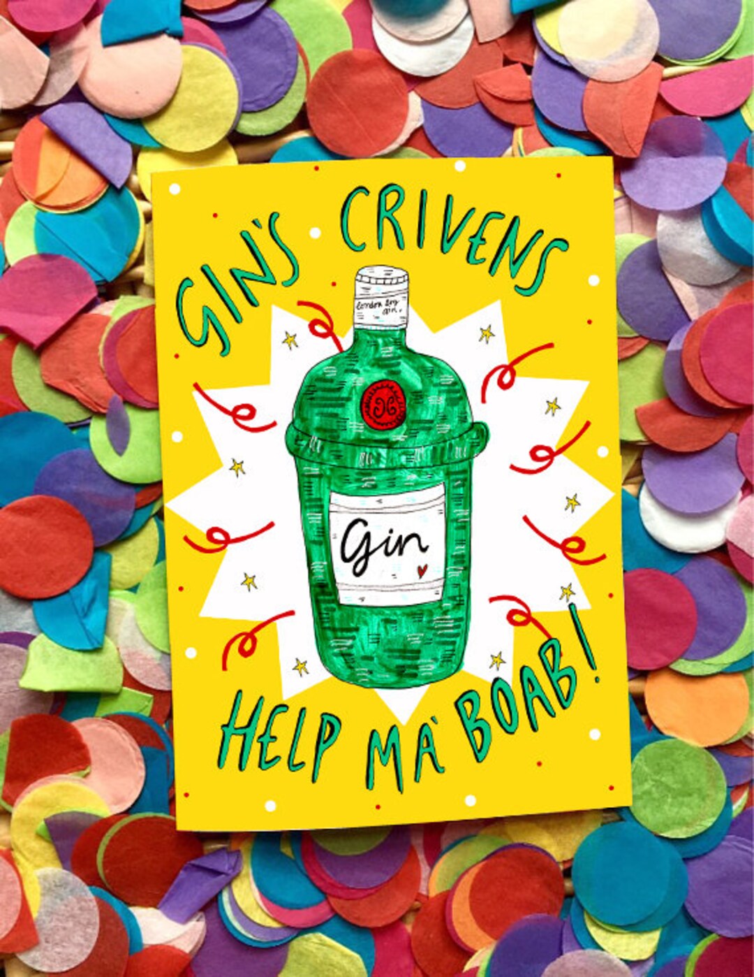 Gins Crivens Help Ma Boab Greetings Card, Boozy Fun Scottish Humour Gin ...