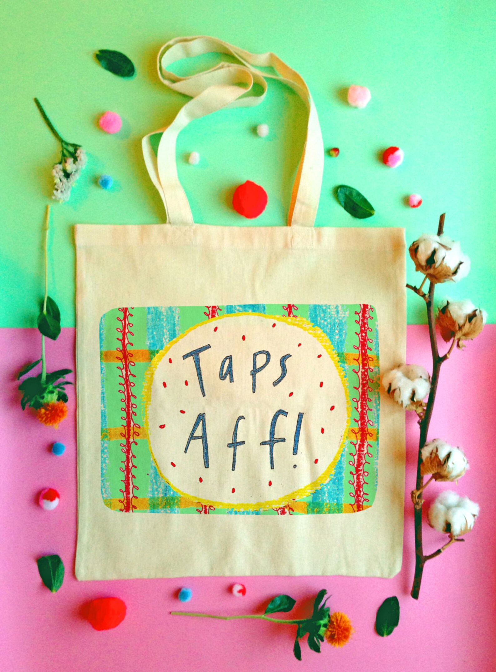 TAPS AFF Tote Bag Scottish Slang Phrase Illustrated Tote | Etsy