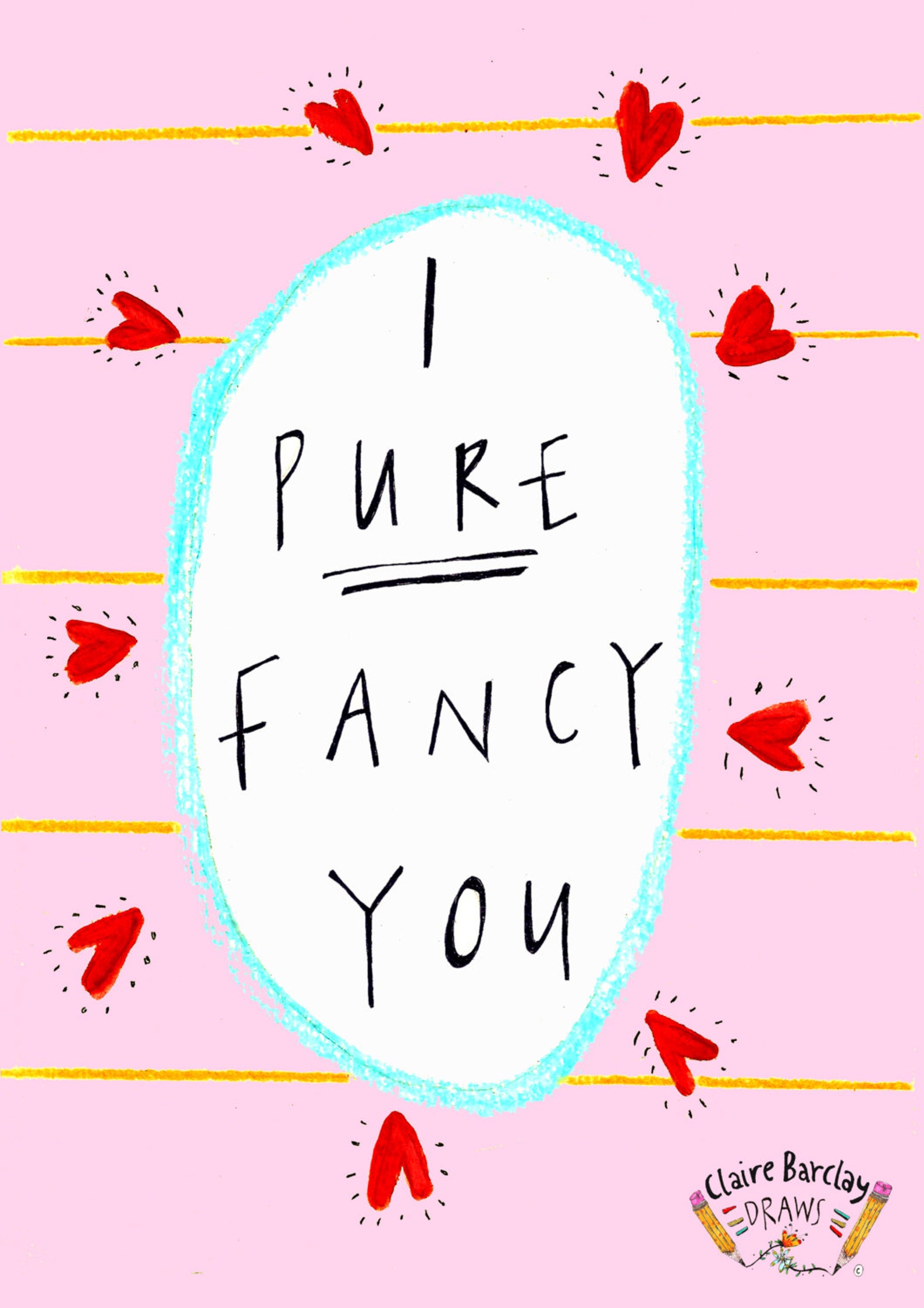 I PURE FANCY YOU Valentines Greetings Card, Scottish Slang Typography ...