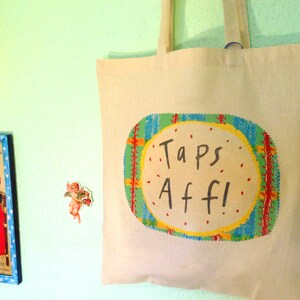 TAPS AFF Tote Bag, Scottish Slang Phrase Illustrated Tote, Tartan ...