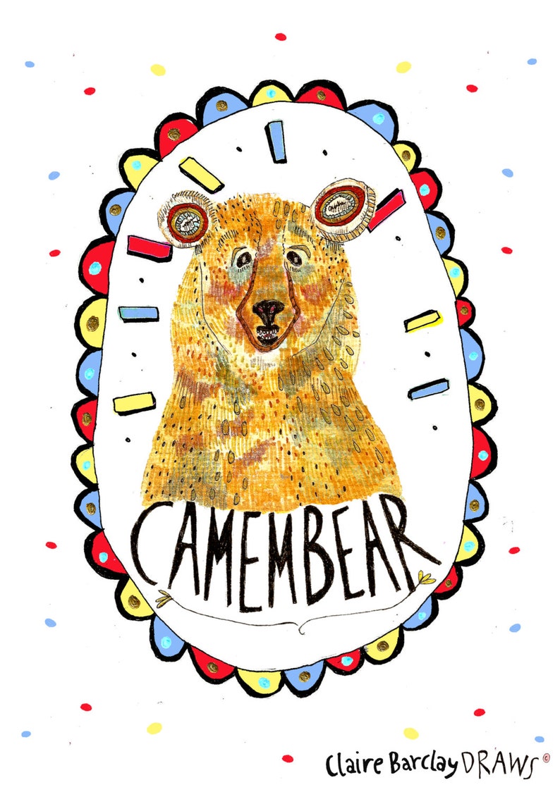 CAMEMBEAR Greetings Card, Fun Cheese Pun Typography, Cute Bear Card ...
