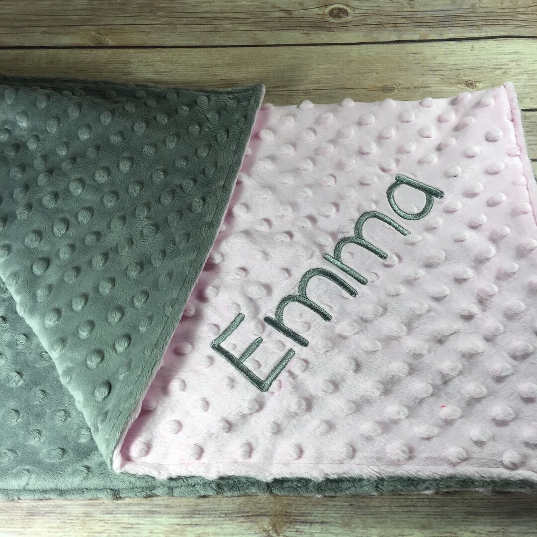 Custom Monogram Minky Baby Blanke Personalized Pink Gray Nursery Decor ...