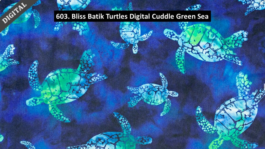 Sea Turtles Batik Navy Green Minky Sea Premier Shannon Fabric Digital ...