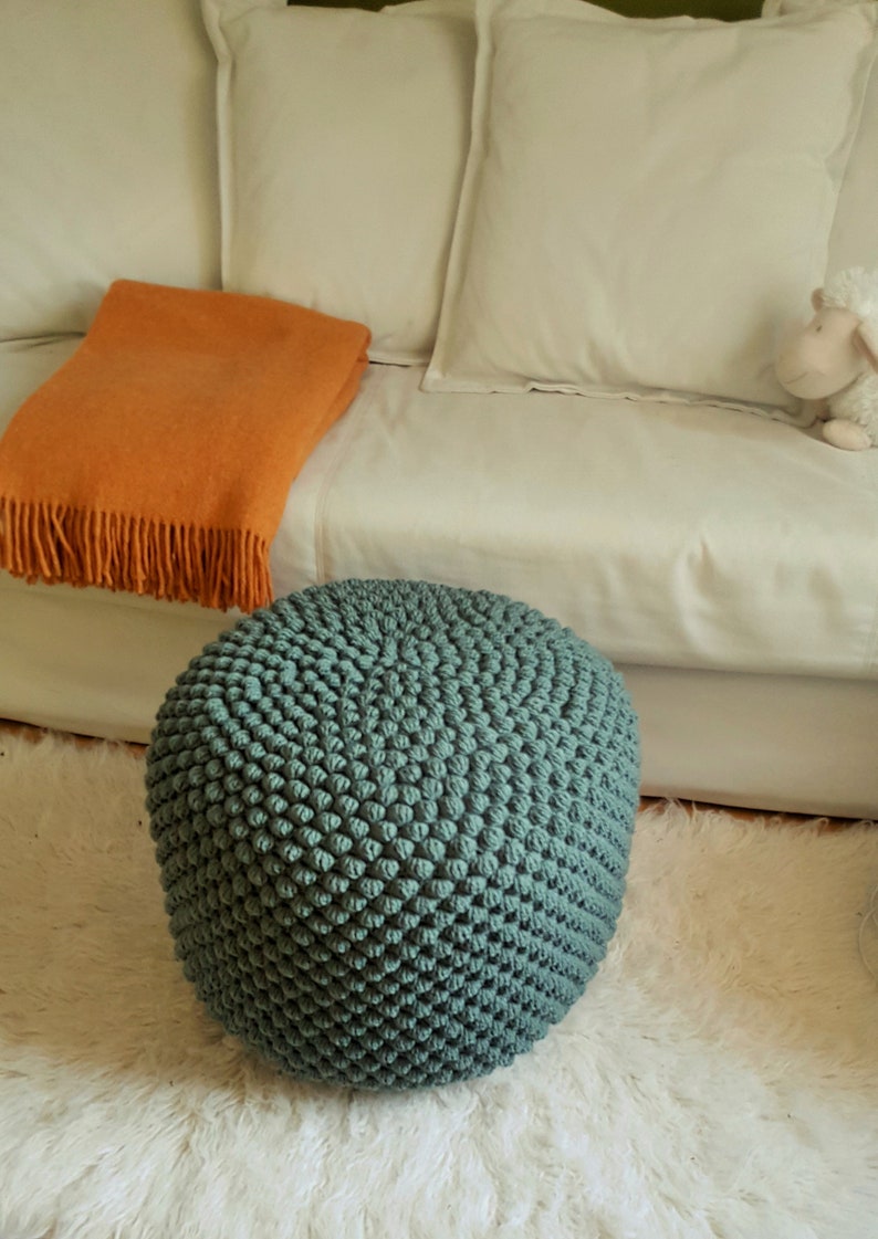 Crochet Yellow Round Pouf / Large Wool Ottoman / Knit Floor - Etsy