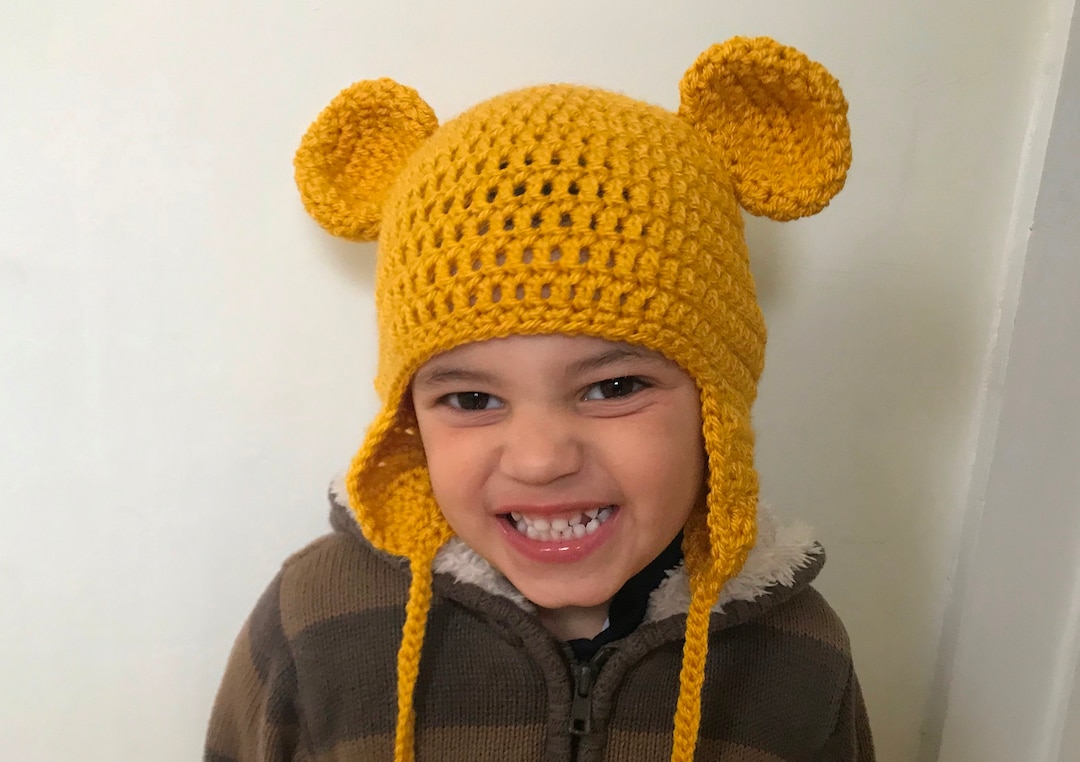 Crocheted Mustard Yellow Bear Ear Hat: Baby & Kids Acrylic Beanie - Etsy