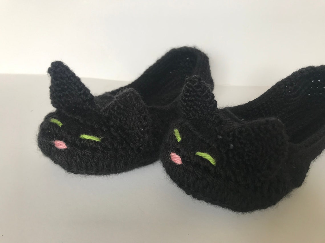 Black Cat Crochet Slippers. Womens Cat Slippers. Ladies Black | Etsy Canada
