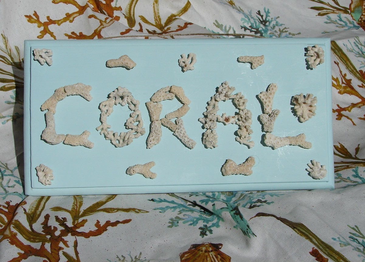 Coral Sign White Coral on Wood Light Blue Beach Sign Ocean - Etsy