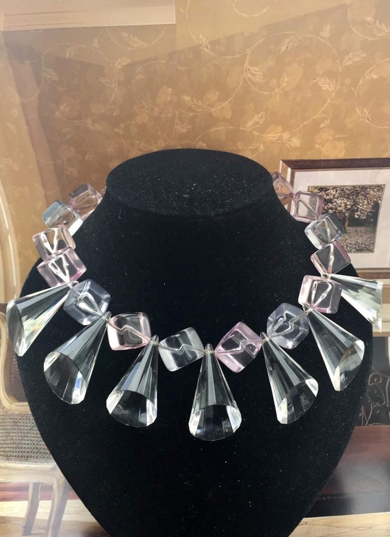 Cool! Vintage Lucite Cone Necklace Pink Blue MOD Chun… - Gem