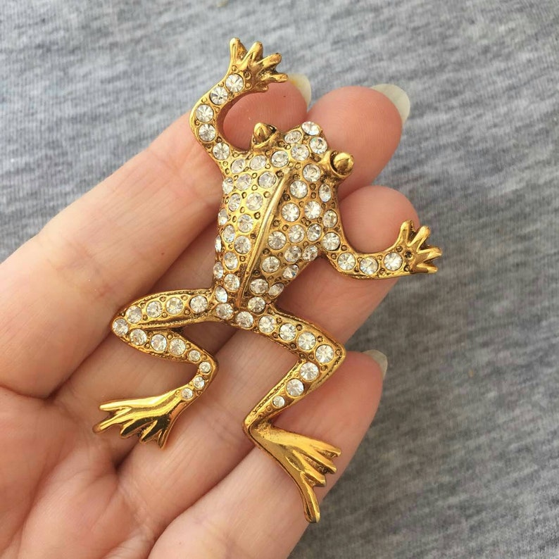 Cute!! Frog Pin Brooch Sparkling Pave Rhinestone Gold Tone Crystal ...