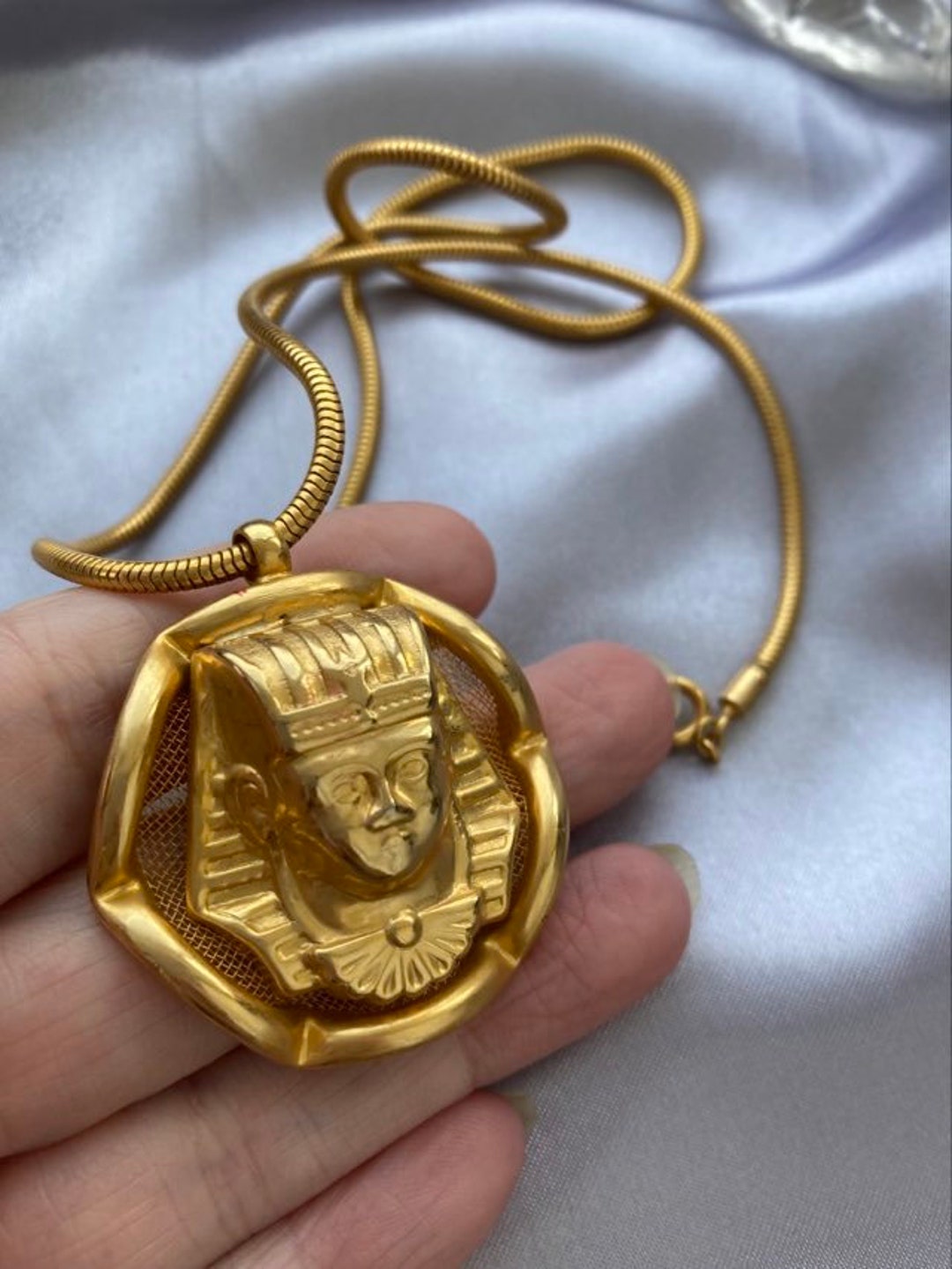 NOS 70s Egyptian Sphinx Necklace Revival Vintage Gold Tone Pendant ...