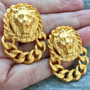Chic Anne Klein 80s Lion Door Knocker Hoop Earrings Chain Link - Etsy