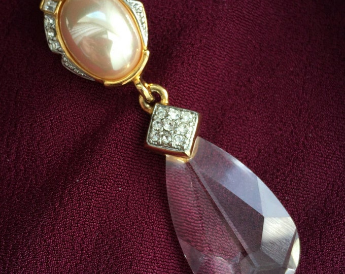 Amazing! Signed Craft Faux Pearl Teardrop Crystal Brooch PIN Pave ...