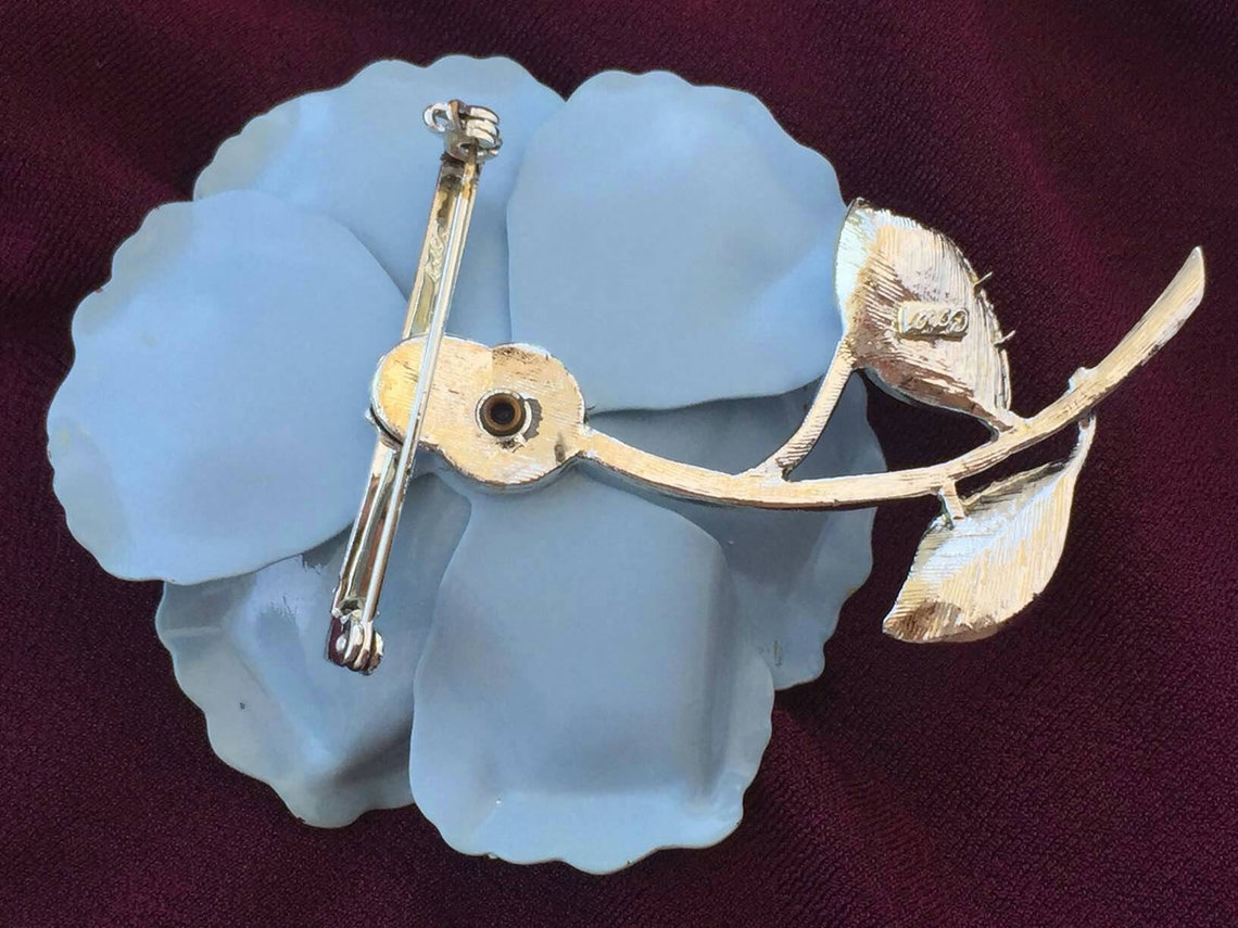 Coro Enamel Earrings Brooch Set Blue Flower Floral Pearl Coro Brooch ...